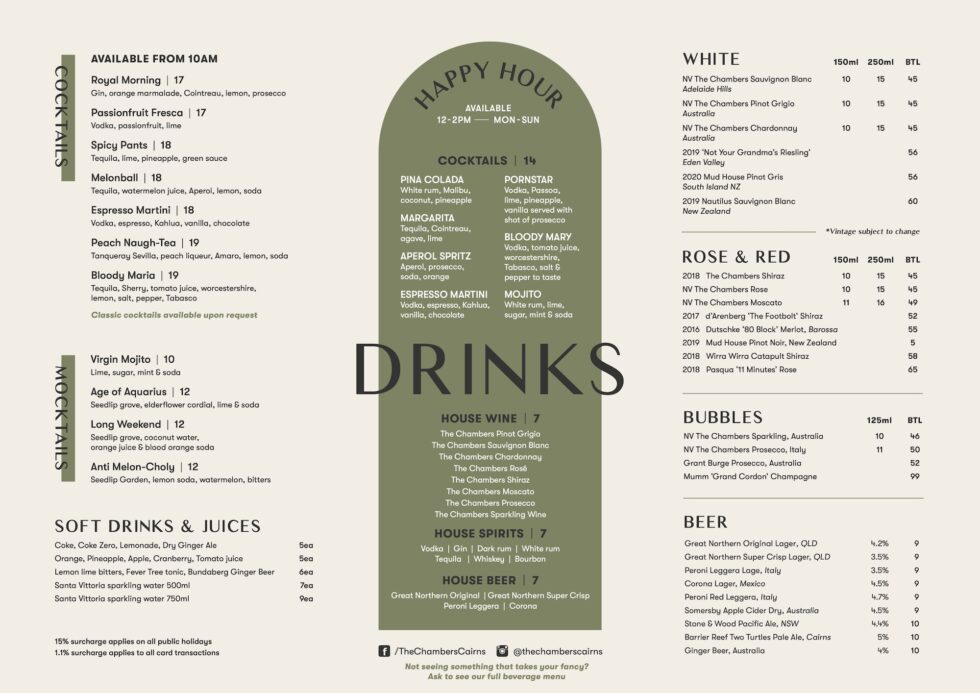 Cafe Menu | The Chambers