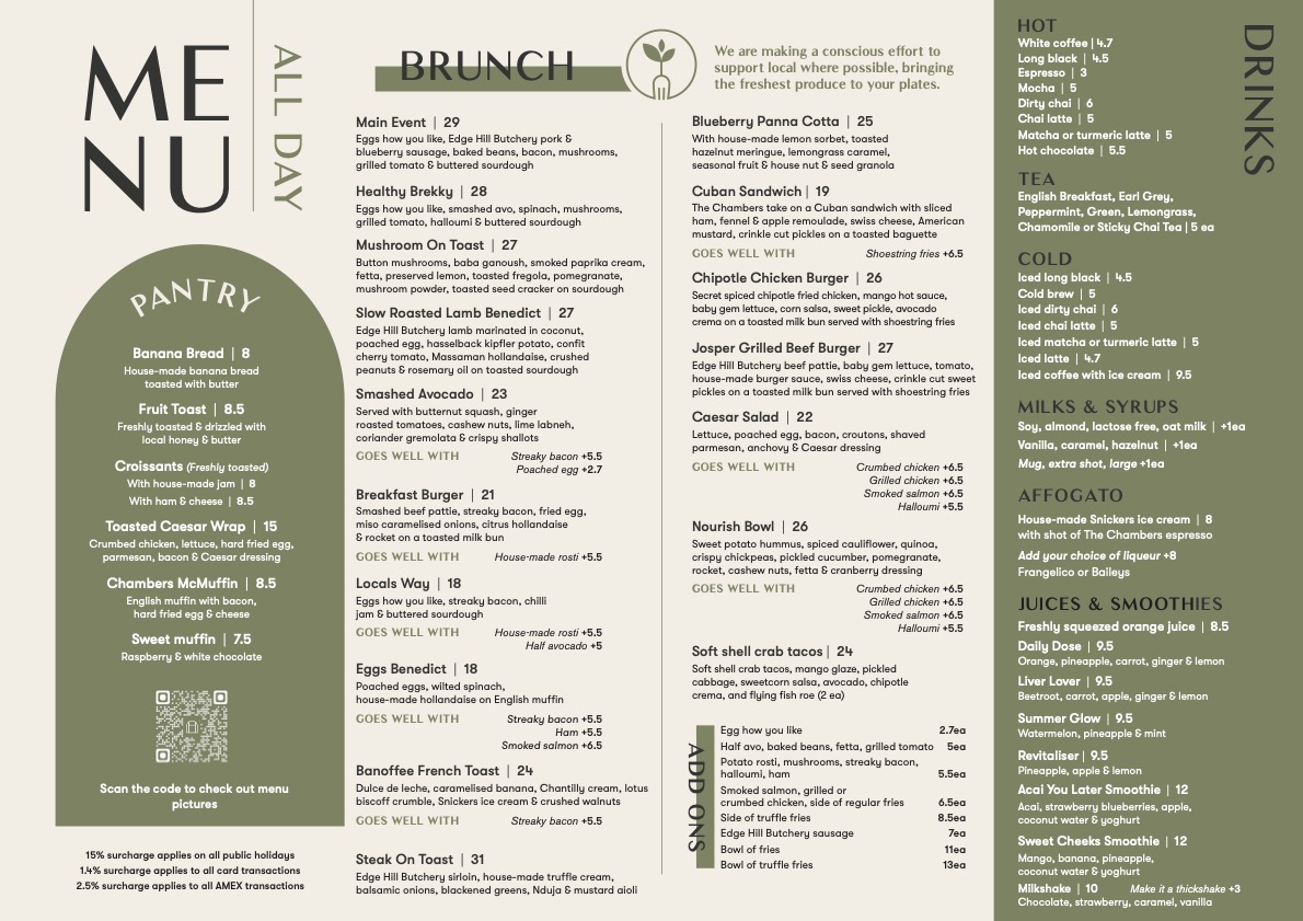 Cafe Menu | The Chambers